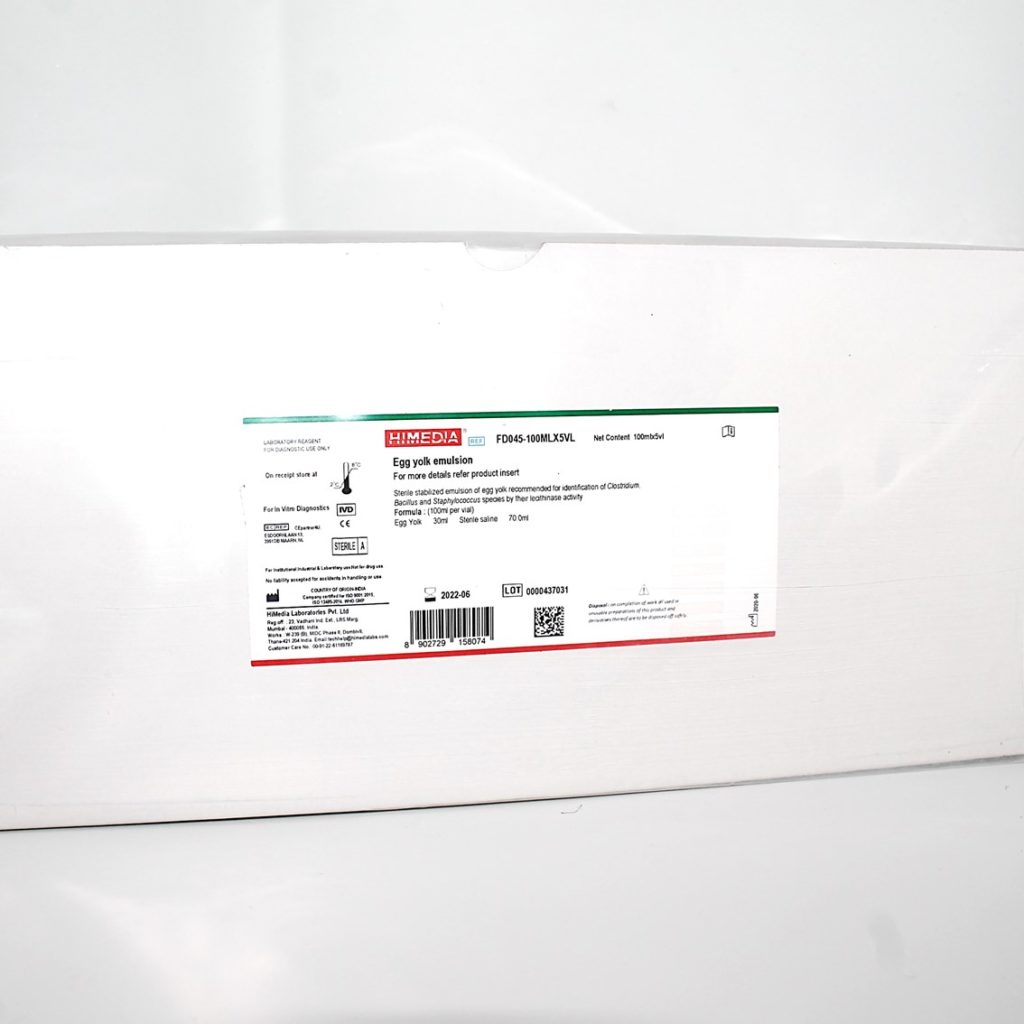 Egg Yolk Tellurite Emulsion (Emulsión yema de huevo con telurito) (5 viales x 100 ml) HIMEDIA ...